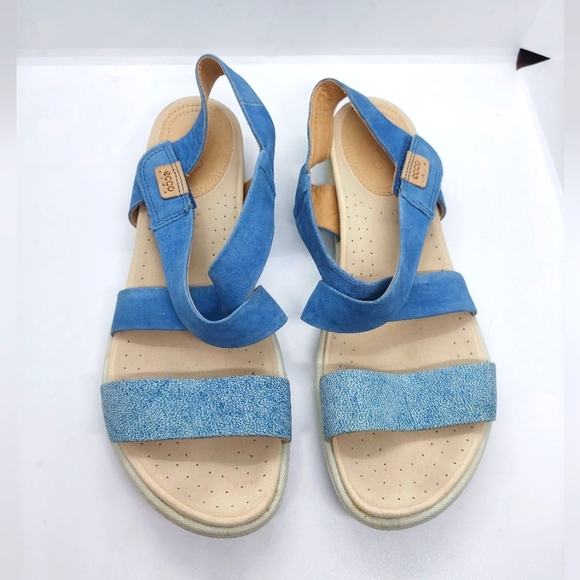 Ecco | Shoes | Ecco Damara Blue Crisscross Suede Leather Strappy Flat ...